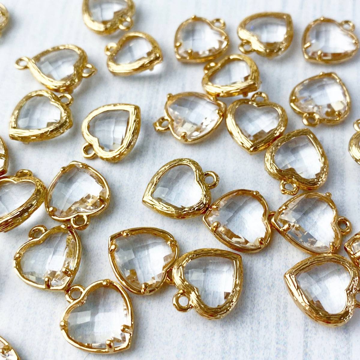 Clear crystal heart charm with gold frame – One Glance~Jewelry Supply ...