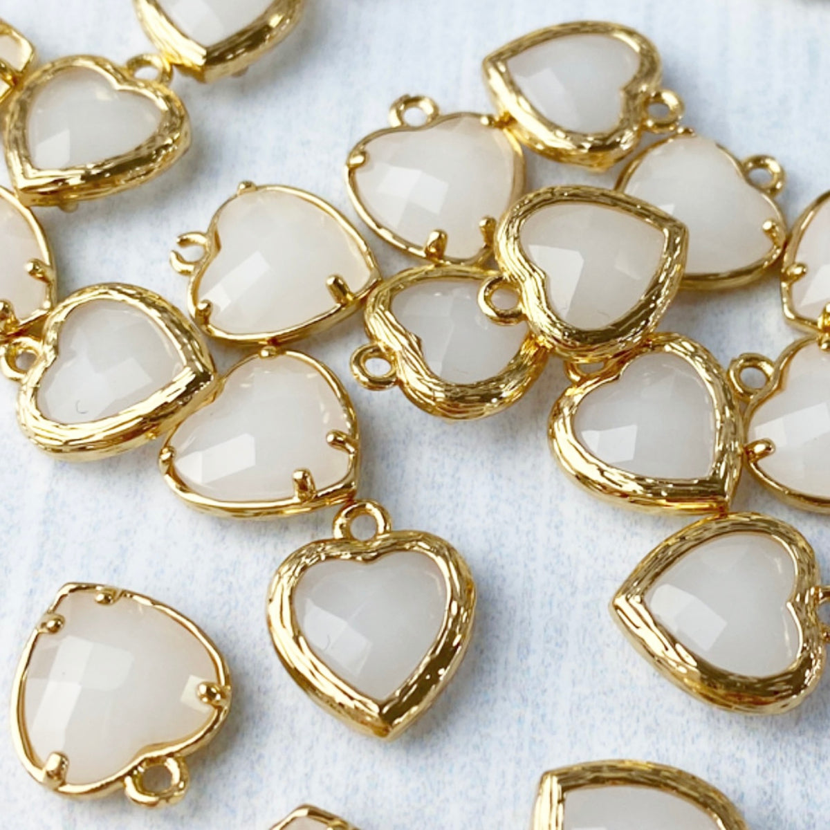 Pale pink crystal heart charm with gold frame – One Glance~Jewelry ...